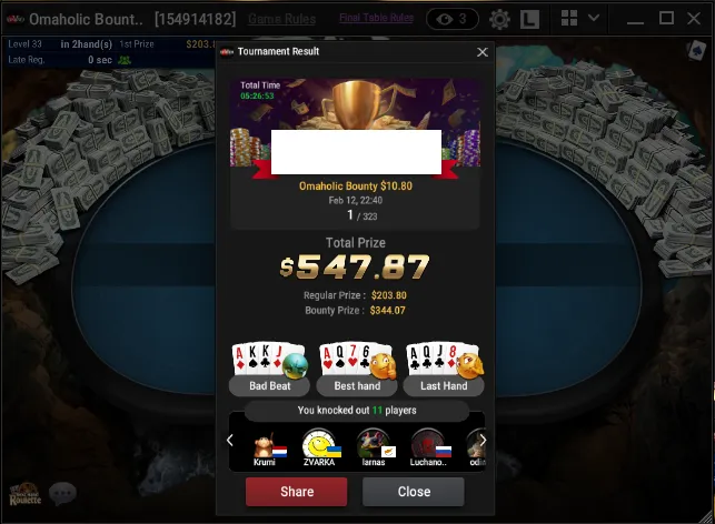 $10 오마하 바운티 우승 - 포커고수